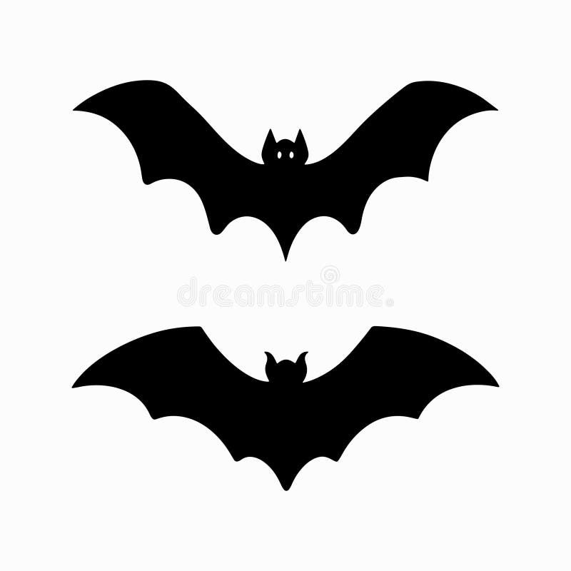 Two Bat Silhouettes with Outstretched Wings on White Background Stock ...
