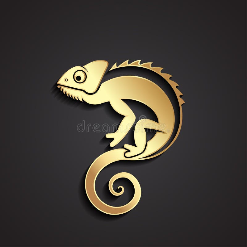 Chameleon 3d Gold Simple Animal Outline Logo Design Stock Vector ...