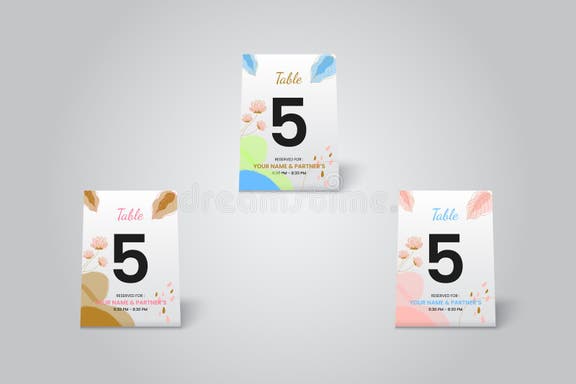 Floral Table Number 5 Card Mockup, Wedding or Party Decoration Design ...