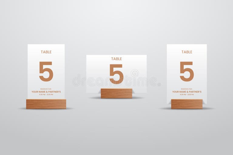 Elegant White Table Number 5 Card Mockup with Wooden Stand Stock Vector ...