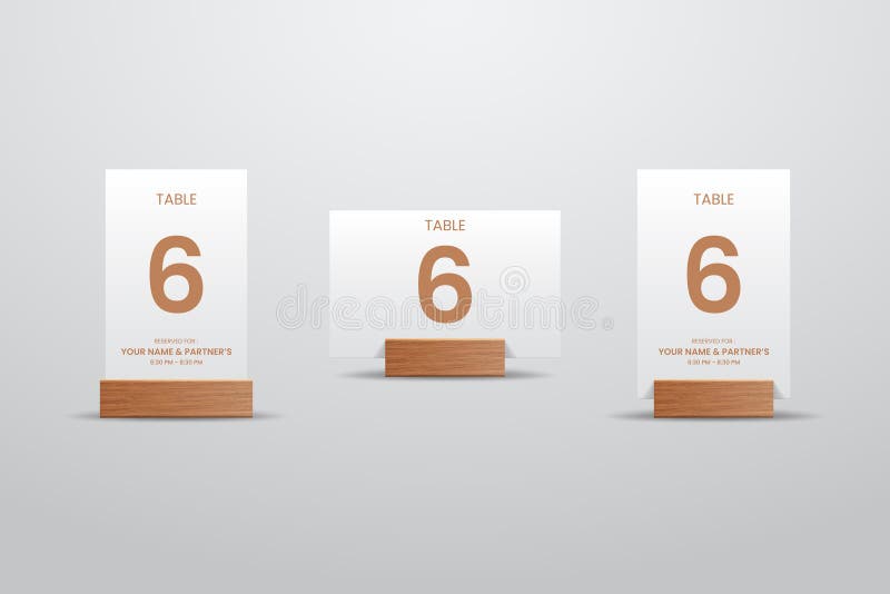 White Table Number 6 Card Mockup with Wooden Stand Stock Illustration ...