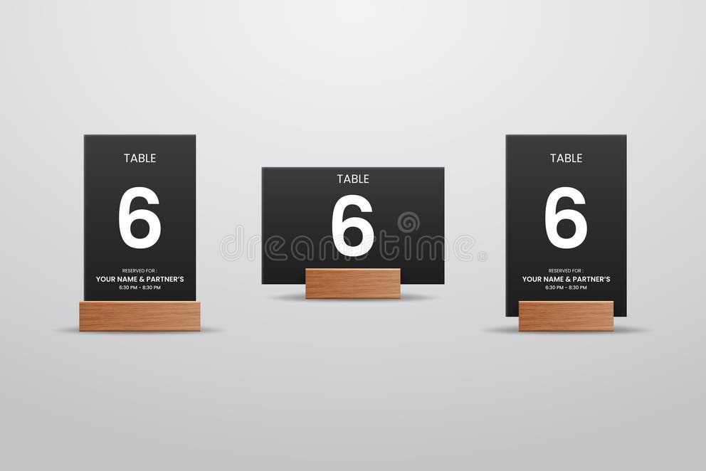 Black Table Number 6 Card Mockup with Wooden Stand, Vertical and ...