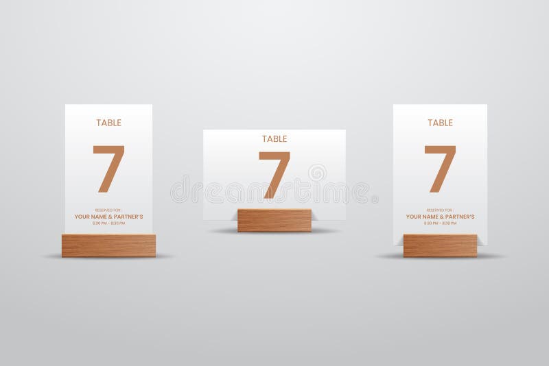 Table Number 7 Card Mockup with Wooden Stand Elegant White Stock ...