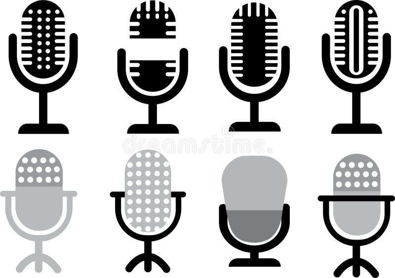 Modern Microphone Icons Set of Eight Stylized Designs Representing ...