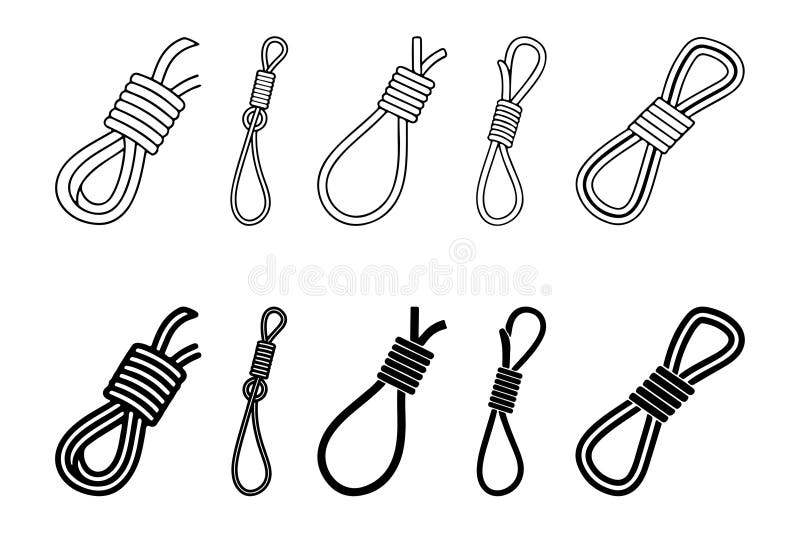 Collection of Climbing Rope Loops for Outdoor and Survival Gear. Stock ...