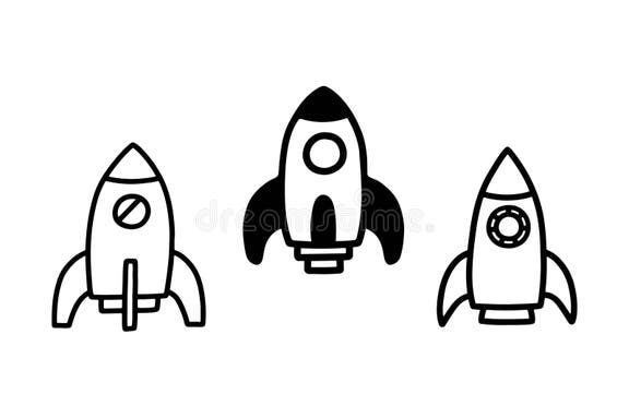 Three Simple Rocket Ship Icons Black and White Stock Illustration ...