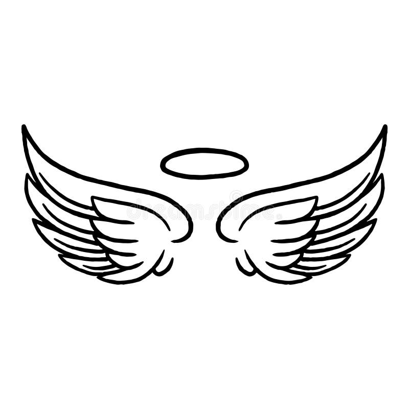 Angel Wings and Halo Outline, Black and White Line Art Stock Vector - Illustration of spiritual ...