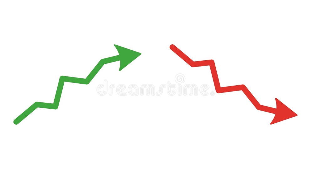 Graph Going Up and Down Sign with Green and Red Arrows Vector. Flat ...