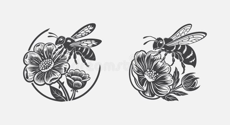 Bee Collecting Nectar from a Blooming Flower in Elegant Silhouette ...