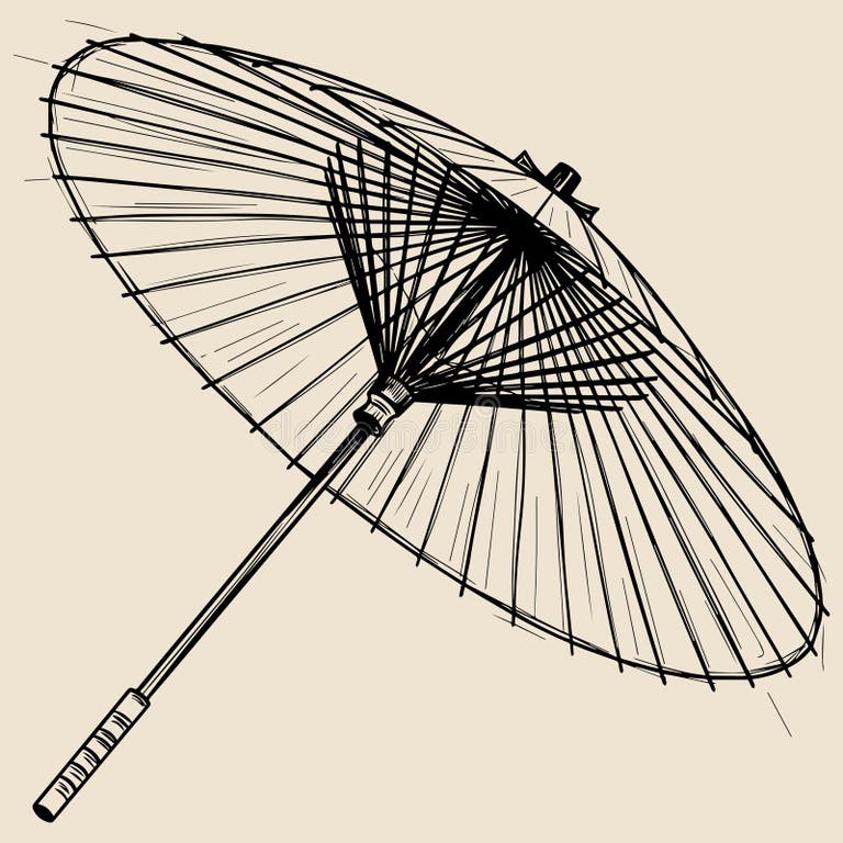 Vintage Japanese Wagasa Umbrella Sketch - Monochrome Line Art Stock ...