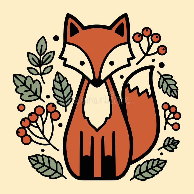 Eastern European Folk Art Fox - Leaves & Berries Stock Illustration ...