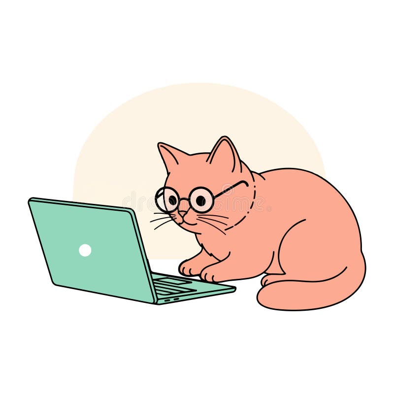 Cat with Tiny Glasses on Laptop - Funny Tech Feline Stock Vector ...