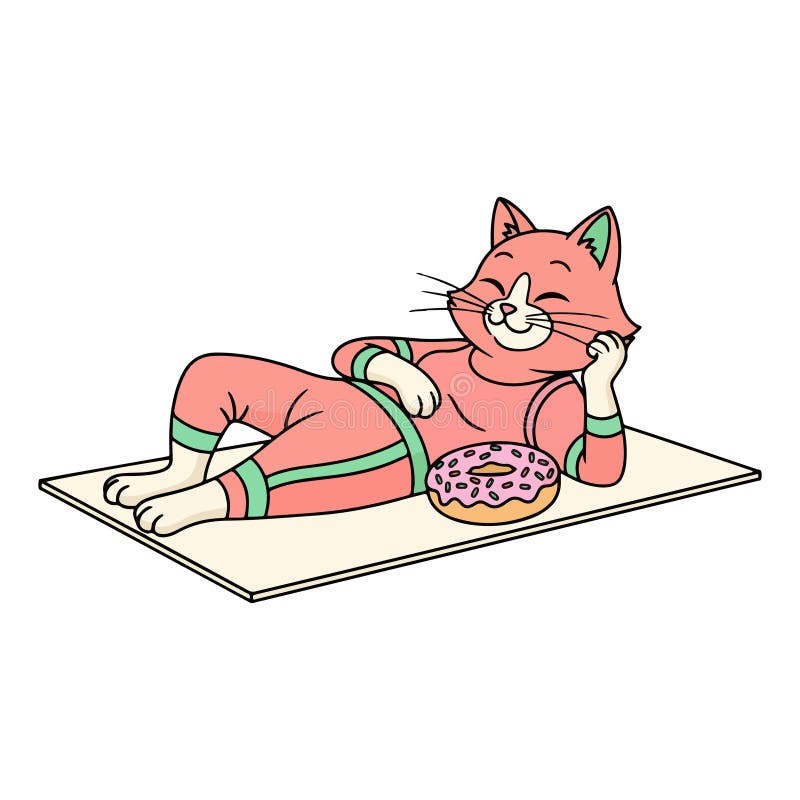 Funny Cat Workout Fail - Donut on Yoga Mat Stock Illustration ...