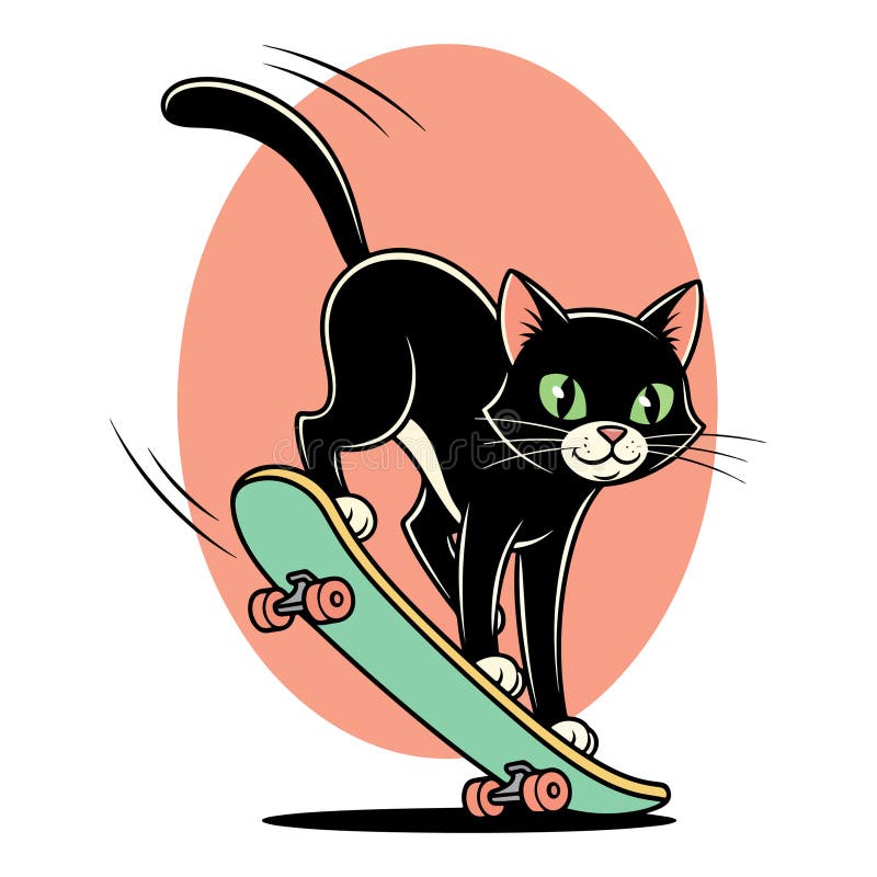Cool Cat on Skateboard - Feline Skate Tricks Stock Vector ...