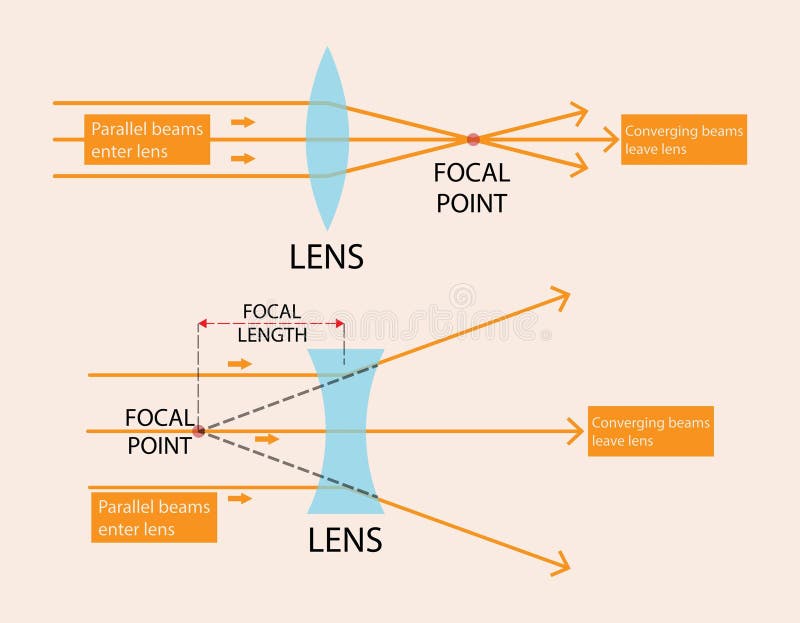 Illustration of Physics, Convex or Converging Lens, Concave, Diverging ...