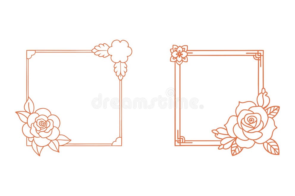 Elegant Gold Roses Frame Line Art Vector Illustration Stock Vector ...