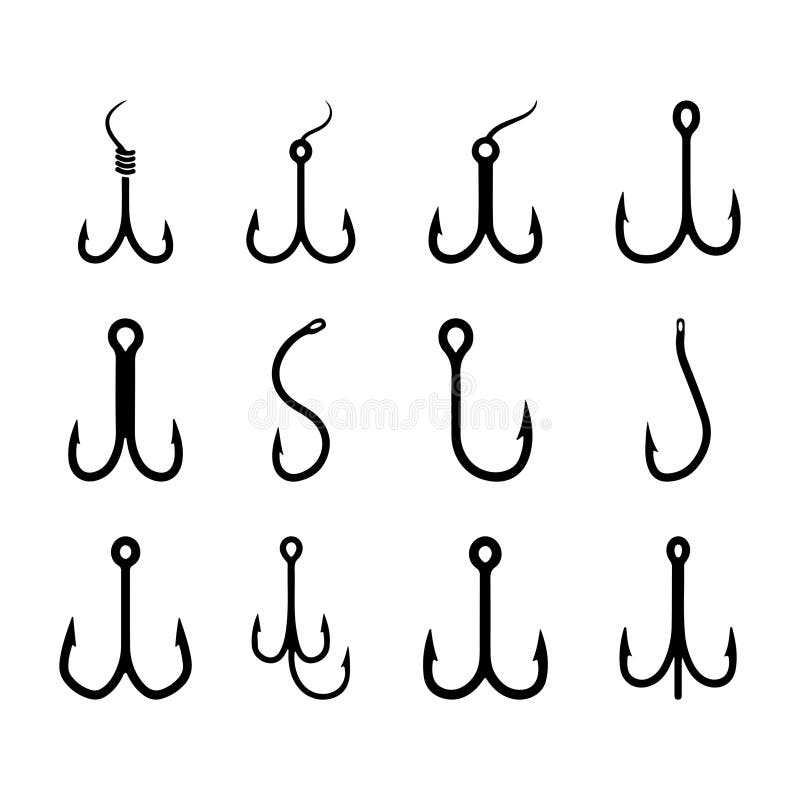 Set of Fishing Hook Icons in White Background. Stock Illustration ...