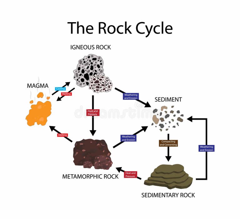 Illustration of Physics and Geology, the Rock Cycle, Three Main Rock ...