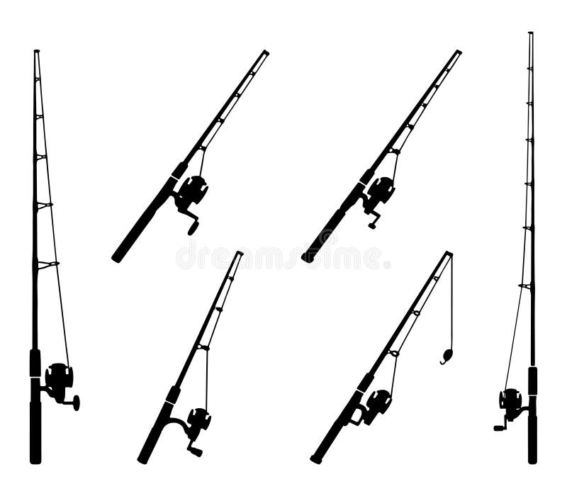 Minimalist Fishing Rod Icons in Silhouette. Stock Vector - Illustration ...