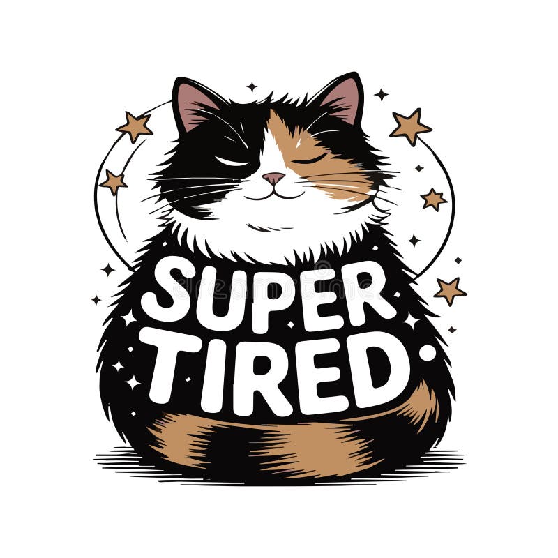 Super Tired Calico Cat – Peaceful Sleepy Cat with Celestial Elements ...