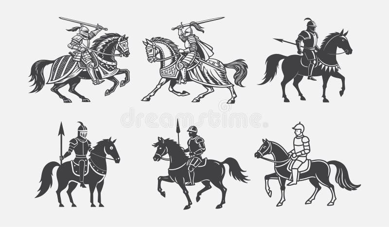 Intricate Engraving Style Silhouette of Medieval Knight in Full Plate ...