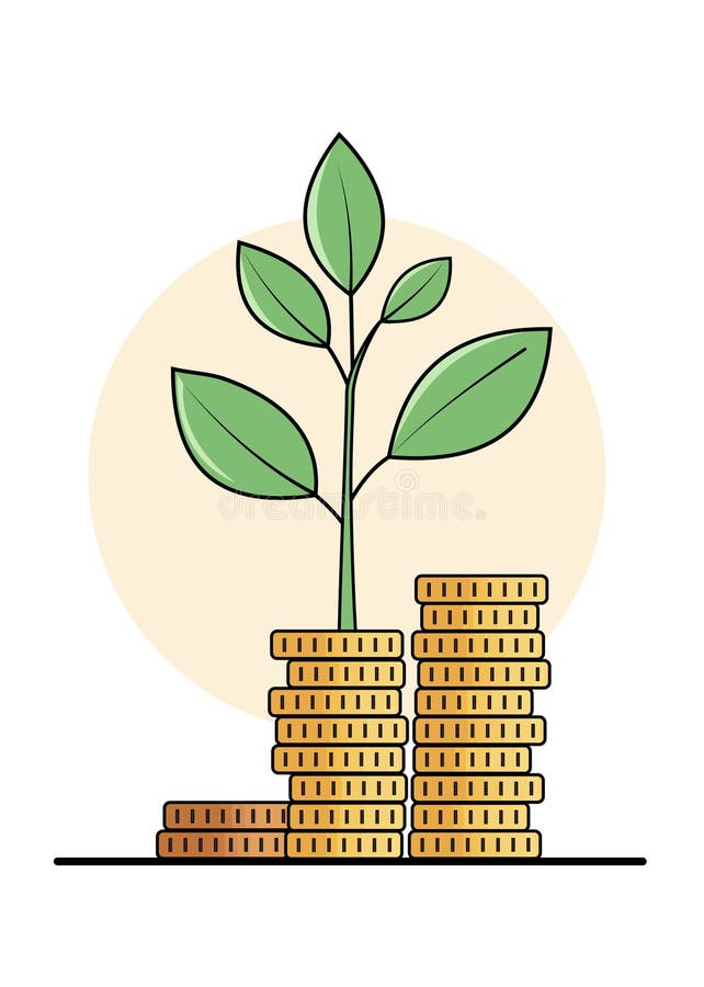 Money Tree Growing from Pile of Coins. Vector Illustration in Flat ...