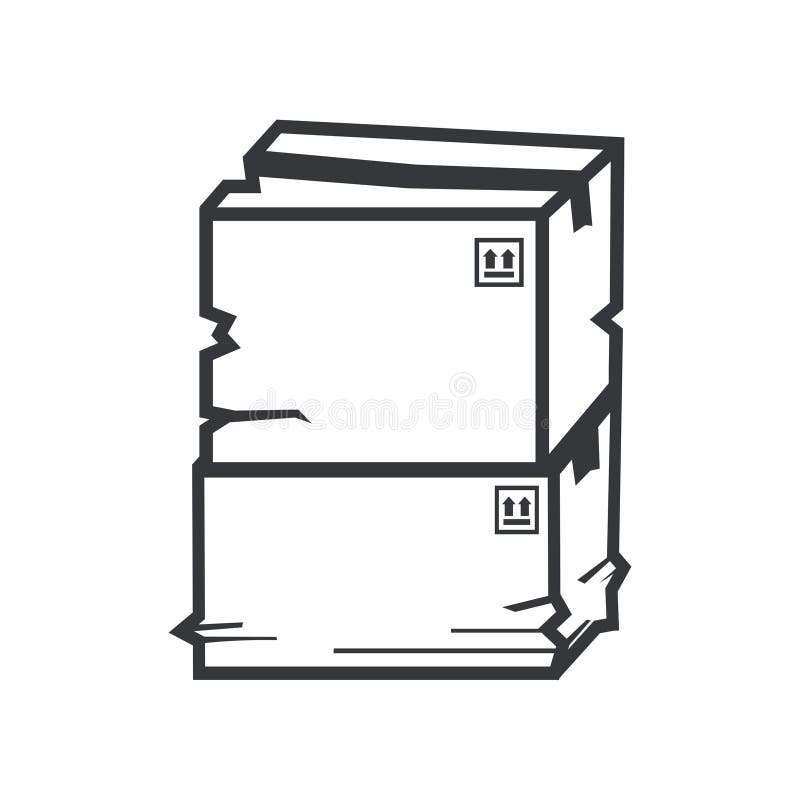 Isolated Outline Illustration of Damaged Stacked Cardboard Boxes Stock ...