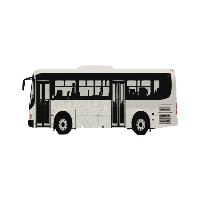 Illustrated Side View of a White and Black Bus Against a Plain White ...
