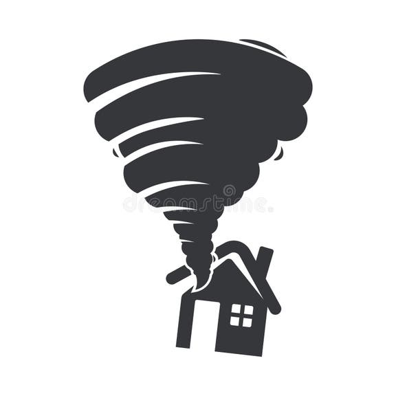 Isolated Pictogram of House Damaged by Strong Wind or Tornado Stock ...