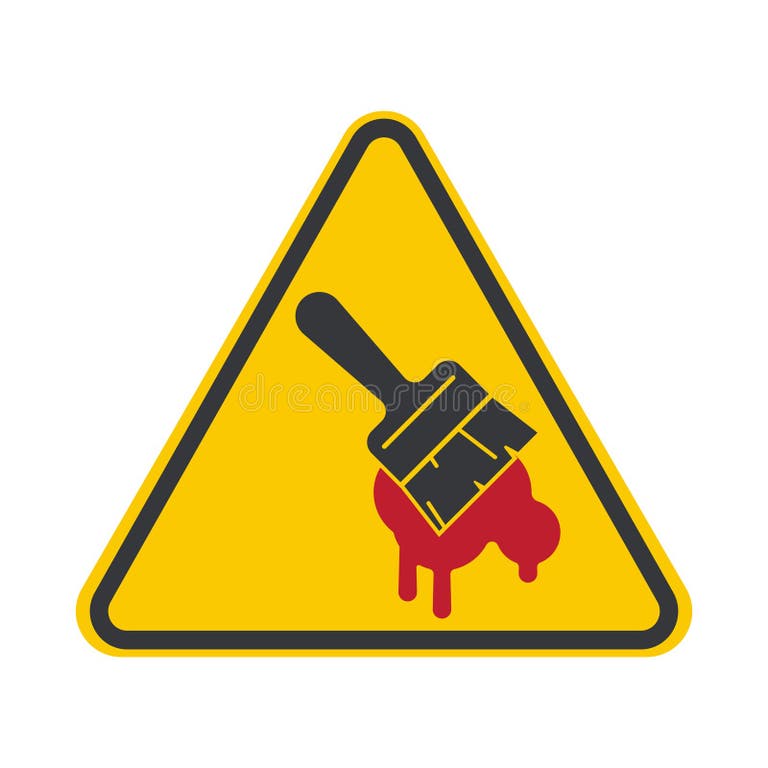 Isolated Caution Sign Warning of Wet Paint with Brush and Dripping ...