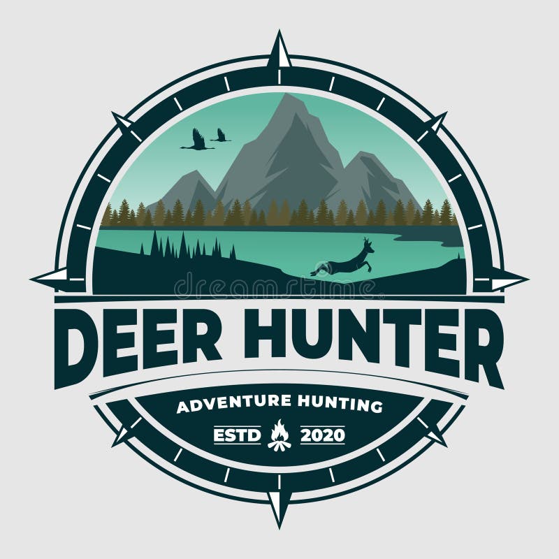Deer Hunter Silhouette Colorful Nature Landscape Emblem Stock Vector ...