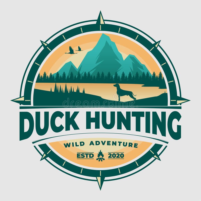 Duck Hunting Silhouette with Dog Vintage Green and Orange Colorful ...