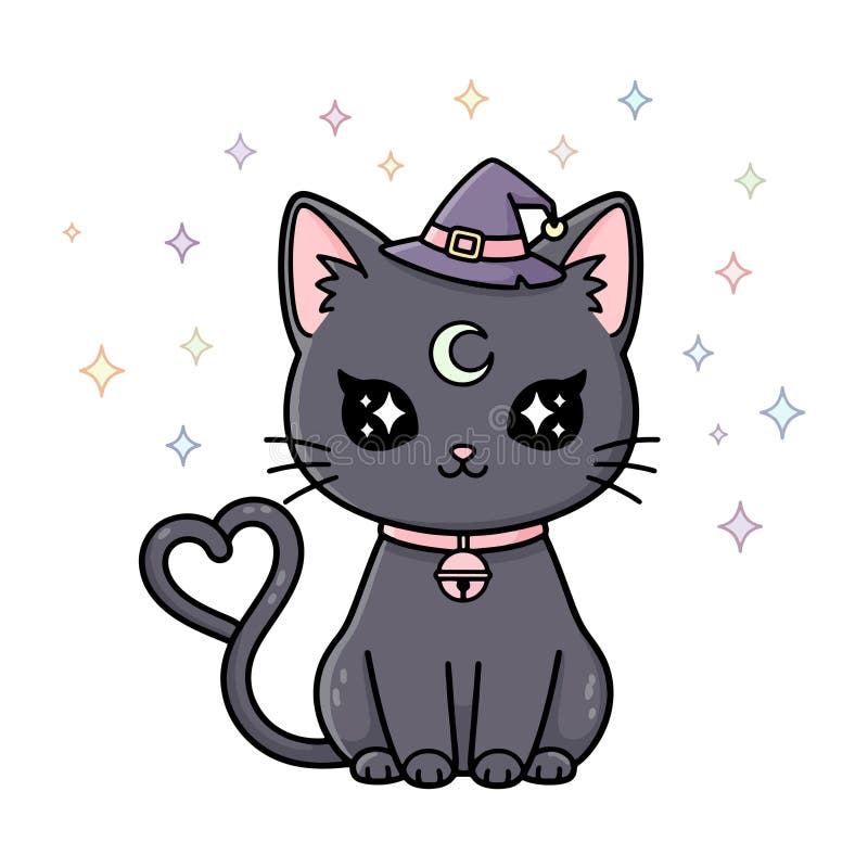Pastel Goth Witch Cat - Cute Familiar with Heart Tail Stock Vector ...