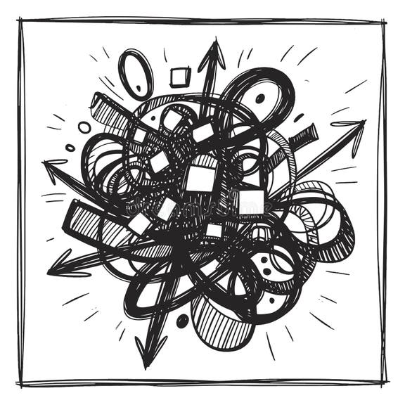Hand-Drawn Abstract Chaos Scribble with Arrows and Shapes ...