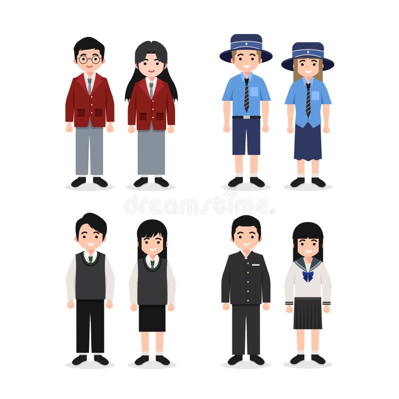 High School Uniform Collection – Student Character Set Stock Vector ...
