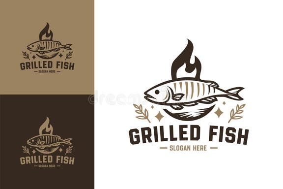 Creative Grilled Fish Logo Design with Brown Colors for Seafood ...