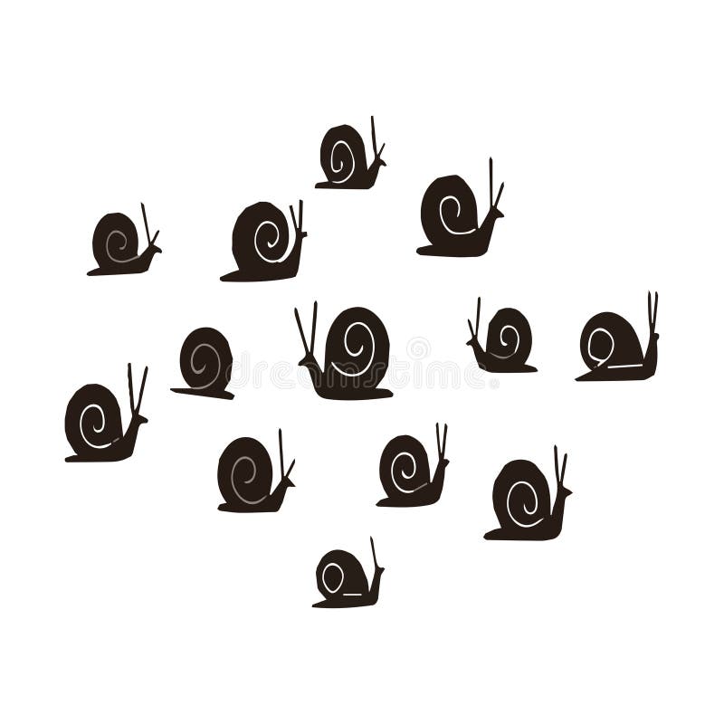 Stylized Snail Silhouettes with Spiral Shells – Minimalist Vector ...