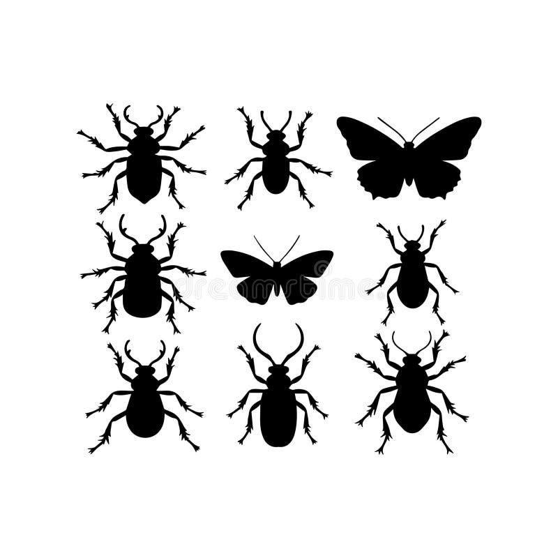 Silhouettes of Insects Arranged in a Grid Pattern on a White Background ...