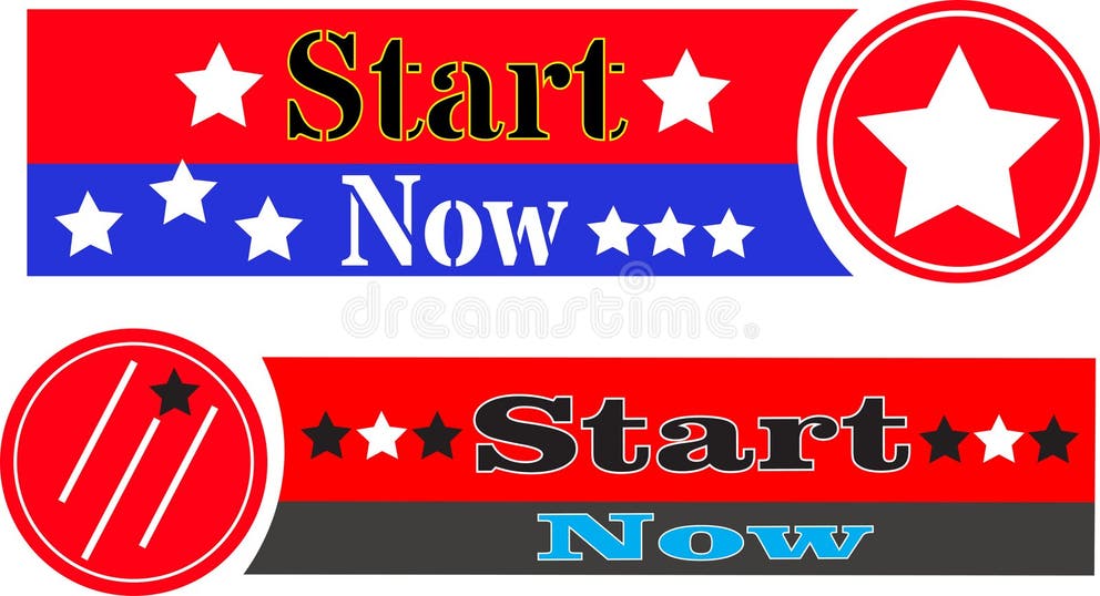 Colorful Red White and Blue Retro Start Now Banner Label Set for ...