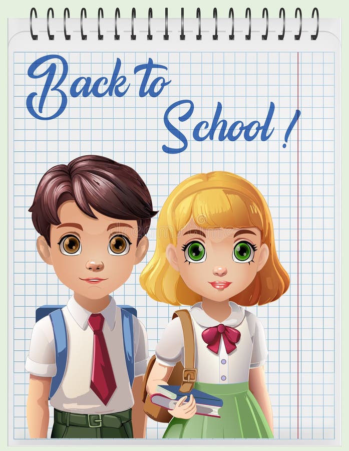 Back To School Invitation Card with Young Girl and Boy, Vector Stock ...