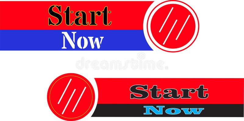 Red and Blue Start Now Button Label Vector Design with Alert Bell Icon ...