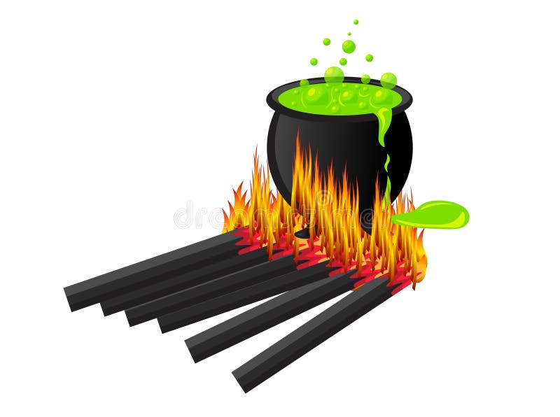 A Black Cauldron Sits Over a Fire, Stock Vector - Illustration of style ...