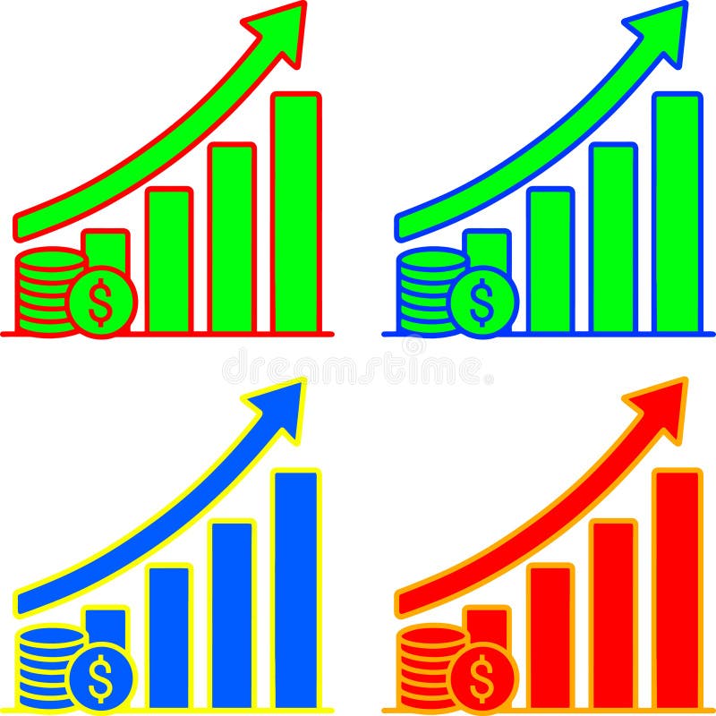 Colorful Financial Growth Icons with Dollar Coins, Upward Arrows ...