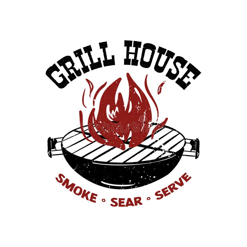Vintage Grill House BBQ Logo with Flame and Grill Icon Stock Vector ...