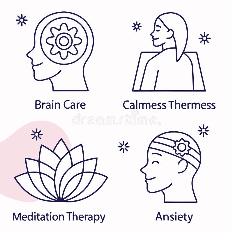 Mental Health & Self-Care Icons,Minimalist Illustration Featuring Four ...