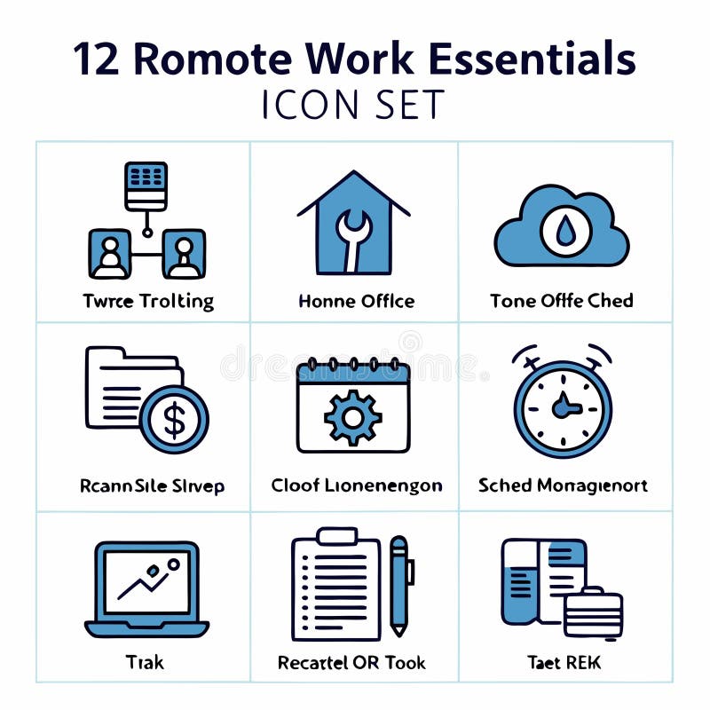 Remote Work Essentials Icons Stock Illustration - Illustration of icons ...