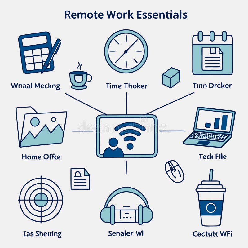 Remote Work Essentials Icons Stock Illustration - Illustration of ...