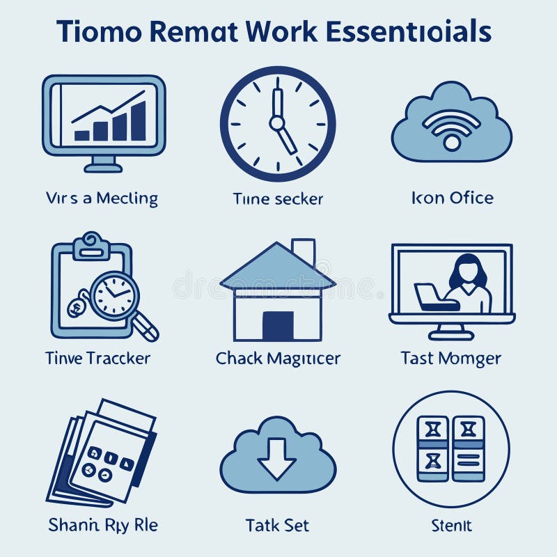 Remote Work Essentials Icons Stock Illustration - Illustration of text ...