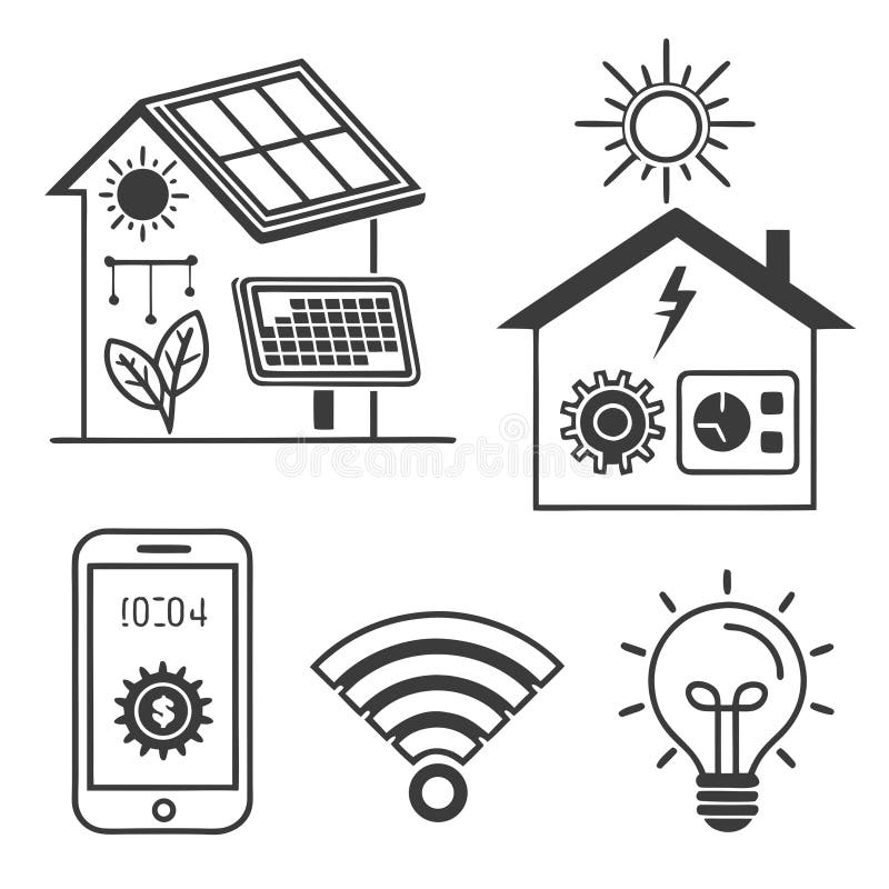 Smart Home Energy Icon,Icons Illustrating Renewable Energy and Smart ...