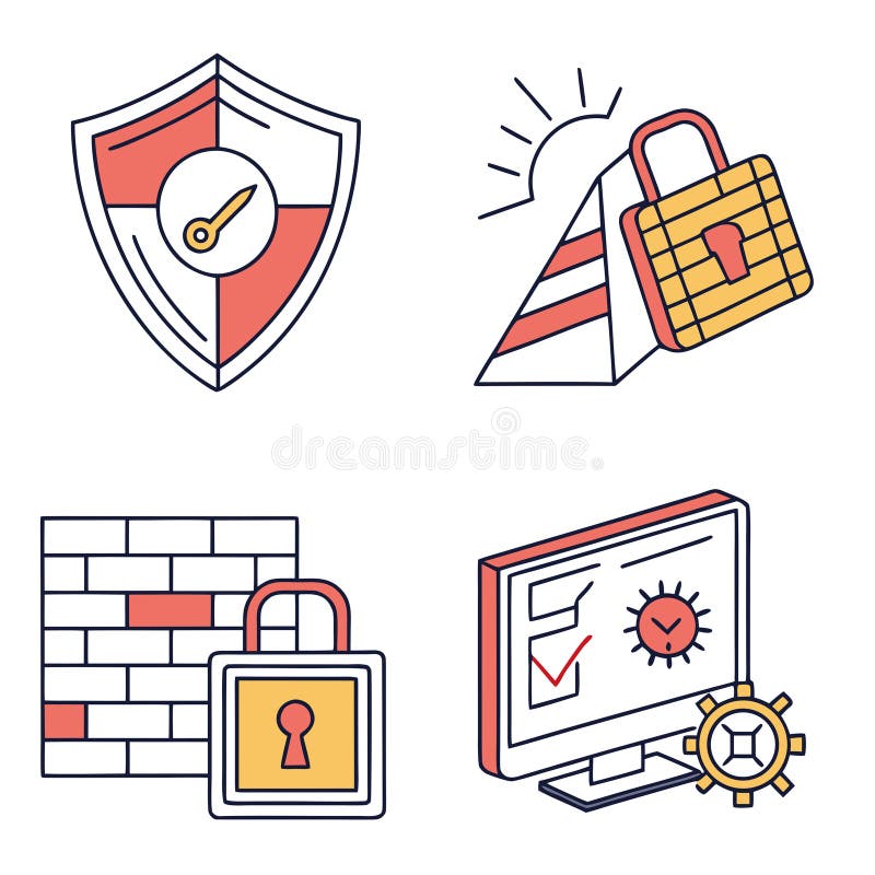 Cybersecurity Protection Vector Icon Set ,Four Cybersecurity Icons ...